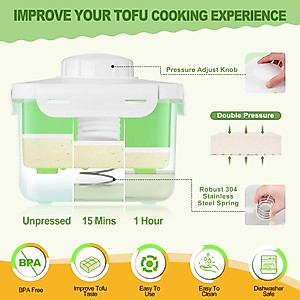 Pavsrmy Tofu Press, Upgrade Adjustable Tofu Press Dishwasher Safe, Large Vegan Tofu Presser Drainer with Drip Tray, Speed Up Removing Water from Firm/Extra Firm Tofu Without Crack to Improve Taste
