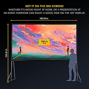 KODAK 120” Dual Projector Screen w/ Stand | Fast Fold Gray Front & Rear Projection Backdrop for Outdoor & Indoor Movies with Tripod, Outdoor Stability Kit, & Black Storage Carry Case