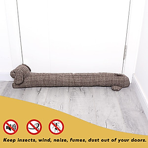 SANFERGE Dog Under Door Draft Stopper Heavy Duty, 3LB 34 Inch Decorative Fabric Door Draft Blocker, Animal Weather Stripping Sound Proof Bottom Seal, Save Energy Stopper Guard, Brown Plaid