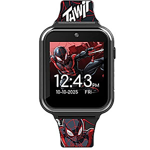 Accutime Kids Marvel Spider-Man Miles Morales Black Educational Touchscreen Smart Watch Toy for Boys, Girls, Toddlers - Selfie Cam, Learning Games, Alarm, Pedometer & More (Model: SPD4664AZ)