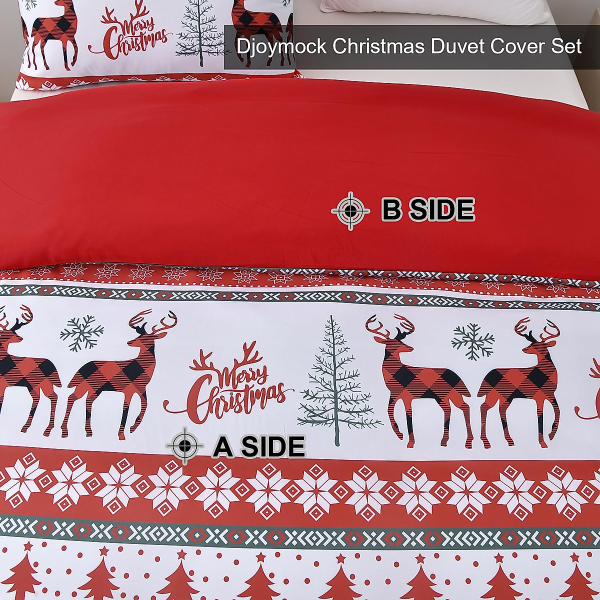 Christmas Duvet Cover King Size, Duvet Cover Set 3 Piece Christmas Theme Soft Microfiber Bedding Set,Striped Christmas Tree Geometry Elk plaid Snowflake Merry Christmas Pattern Comforter Set 104"x90"