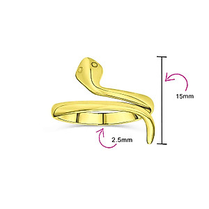 Bling Jewelry Minimalist Delicate Midi Knuckle Thin 1MM Band Stackable Bypass Wrap Snake Serpent Ring For Teen 14K Gold Plated .925 Sterling Silver