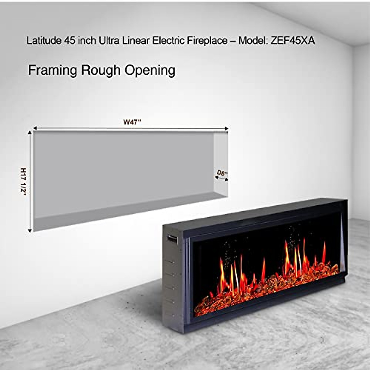 Litedeer Homes Latitude 45" Smart Electric Fireplace with App, Crackling Fire Sounds, Reflective Amber Glass, Black - ZEF45XA