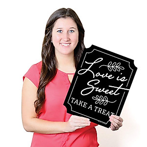 Big Dot of Happiness Black Love is Sweet Sign - Wedding Cake and Dessert Table Decorations - Printed on Sturdy Plastic Material - 10.5 x 13.75 inches - Sign with Stand - 1 Piece