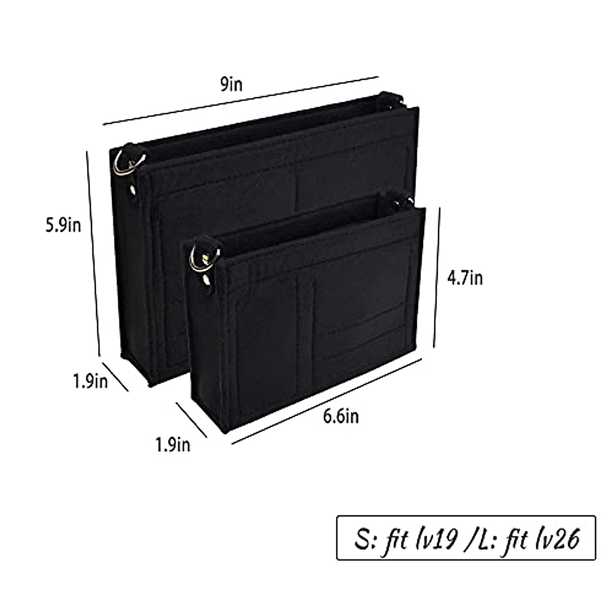 Vercord Felt Purse Insert Organizer 26 19 Toiletry Pouch Insert with D Ring Attach Chain Strap Black L