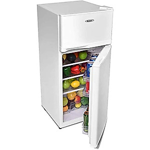 ReunionG, White 2-Door Compact Refrigerator, Counter Fridge with Large 3.4 cu. ft. Capacity, Freezer Unit with Removable Glass Shelves and Adjustable Legs for Kitchen, Dorm, Apartment and Office