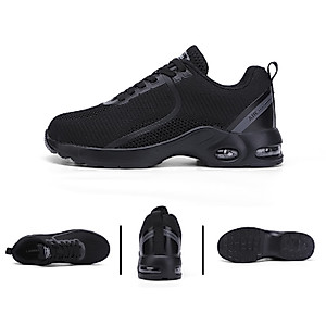 LIANGGO Steel Toe Shoes for Women Safety Work Sneakers Lightweight Comfortable Slip Resistant Shoes Black 38.5