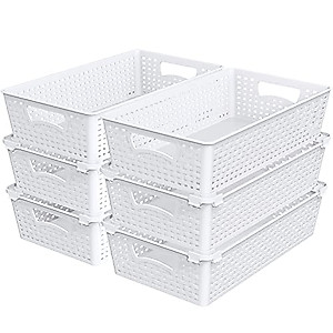 Simple Houseware 6-Pack Plastic Stackable Storage Basket Pantry Organizer, White