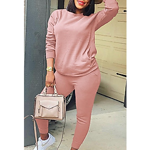 Fixmatti Women 2 Piece Sweatsuit Long Sleeve Tops Jogger Pants Workout Sets Tracksuit Pink M