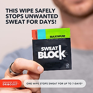 SweatBlock Max Clinical Antiperspirant for Men & Women | Armpit Anti Sweat Wipes for Excessive Sweating | Block Sweat for up to 7 days | 10 Wipes