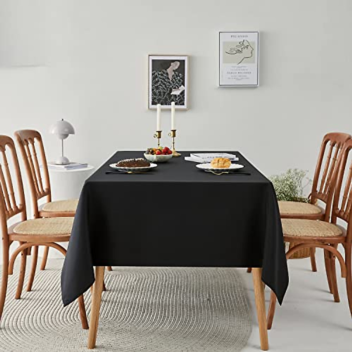 Romanstile Rectangle Tablecloth - Waterproof and Wrinkle Resistant Washable Polyester Table Cloth for Kitchen Dining/Party/Wedding Indoor and Outdoor Use (60 x 84 inch,Black)