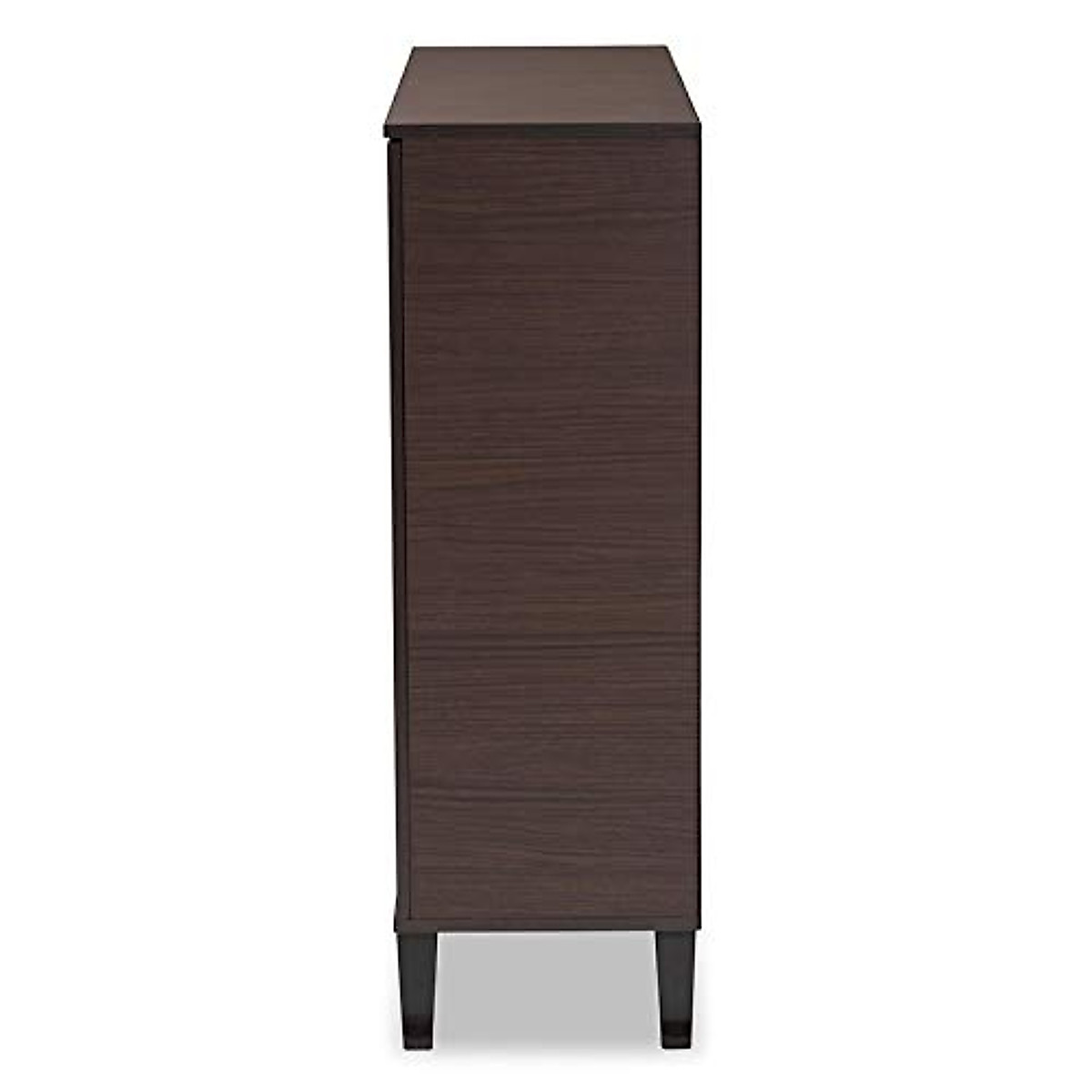 BOWERY HILL Mid-Century Modern Two-Tone Dark Brown and Grey Finished Wood 2-Door Shoe Cabinet