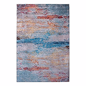 Mylife Rugs Contemporary Modern Non Slip Machine Washable Printed Area Rug, Rainbow 4'x6'