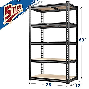 REIBII Storage Shelves Heavy Duty,5 Tier Adjustable Metal Shelving Unit Utility Rack Shelf for Garage Pantry Warehouse Closet Kitchen 12" D x 28" W x 60" H