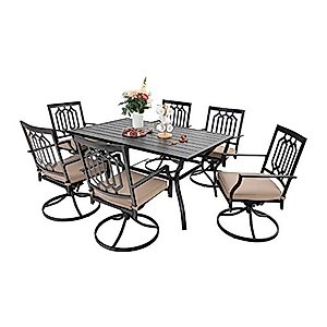 Sophia & William Outdoor Patio Dining Set 7 Pieces Metal Furniture Set, 6 x Swivel Chairs with 1 Rectangular Metal Table 6 Person for Outdoor Lawn Garden