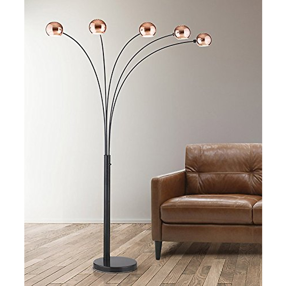 HOMEGLAM Orbs 5 Lights Arc Floor Lamp, Dimmer Switch, Bulbs Included (Bronze/Copper)