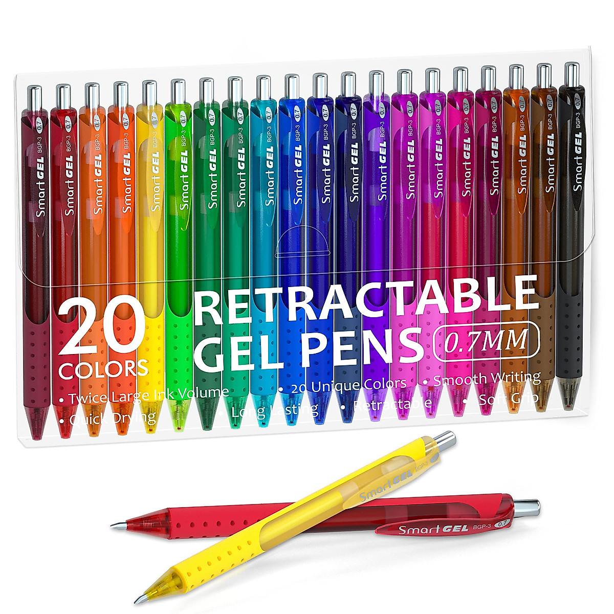Colored Gel Pens, Shuttle Art 20 Colors Retractable Gel Ink Pens with Grip, Medium Point (0.7mm) Smooth Writing for Adults and Kids Writing Journaling Taking Notes Drawing at School Office Home
