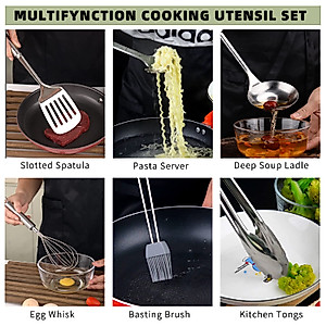 Everbirght 35 Pcs Kitchen Utensils Set, Stainless Steel Cooking Utensils Set with Tongs, Spatula, Spoon Brush Non-Stick & Heat Resistant, Dishwasher Safe, Easy to Clean