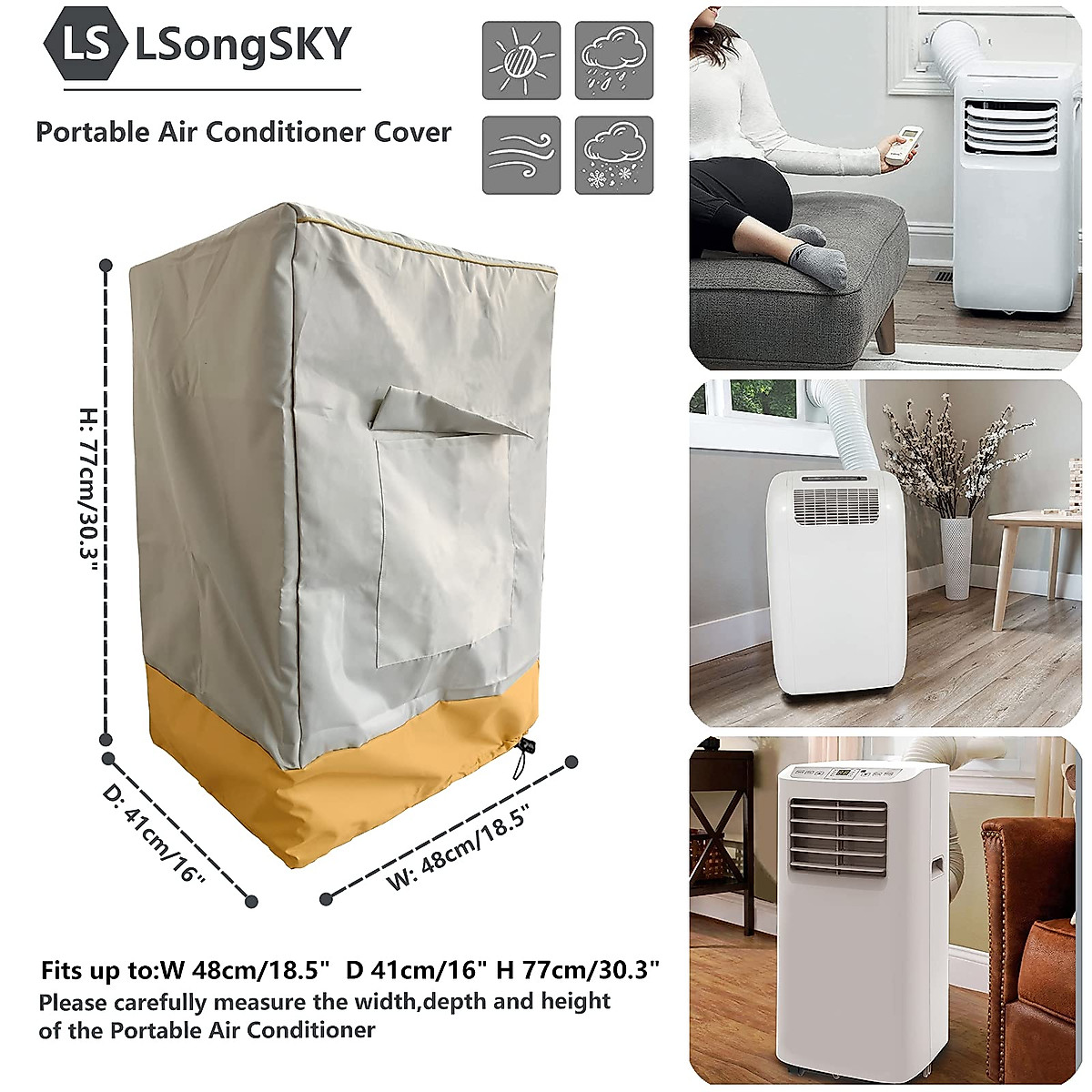 LSongSKY Portable Air Conditioner Cover,Waterproof & Dustproof Cover suitable for Most 5000-14000 BTU Portable Air Conditioners, Anti-Dust Portable Air Conditioner Storage Bags Protection Cover