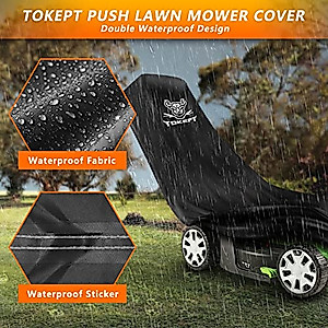Tokept Upgraded Heavy Duty Waterproof Material 300D Walk-Behind Lawn Mower Cover with Windproof Buckle for Respective Bad Weather XL