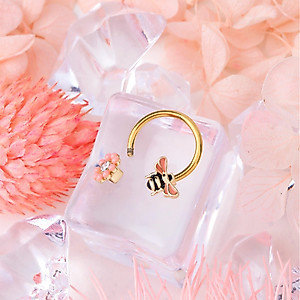 CM Crareesi Mania Cute Bee Septum Rings 16G Septum Piercing Jewelry 316L Stainless Steel Daith Piercing Jewelry Gold Helix Piercing Jewelry Epoxy Flower Cartilage Earrings