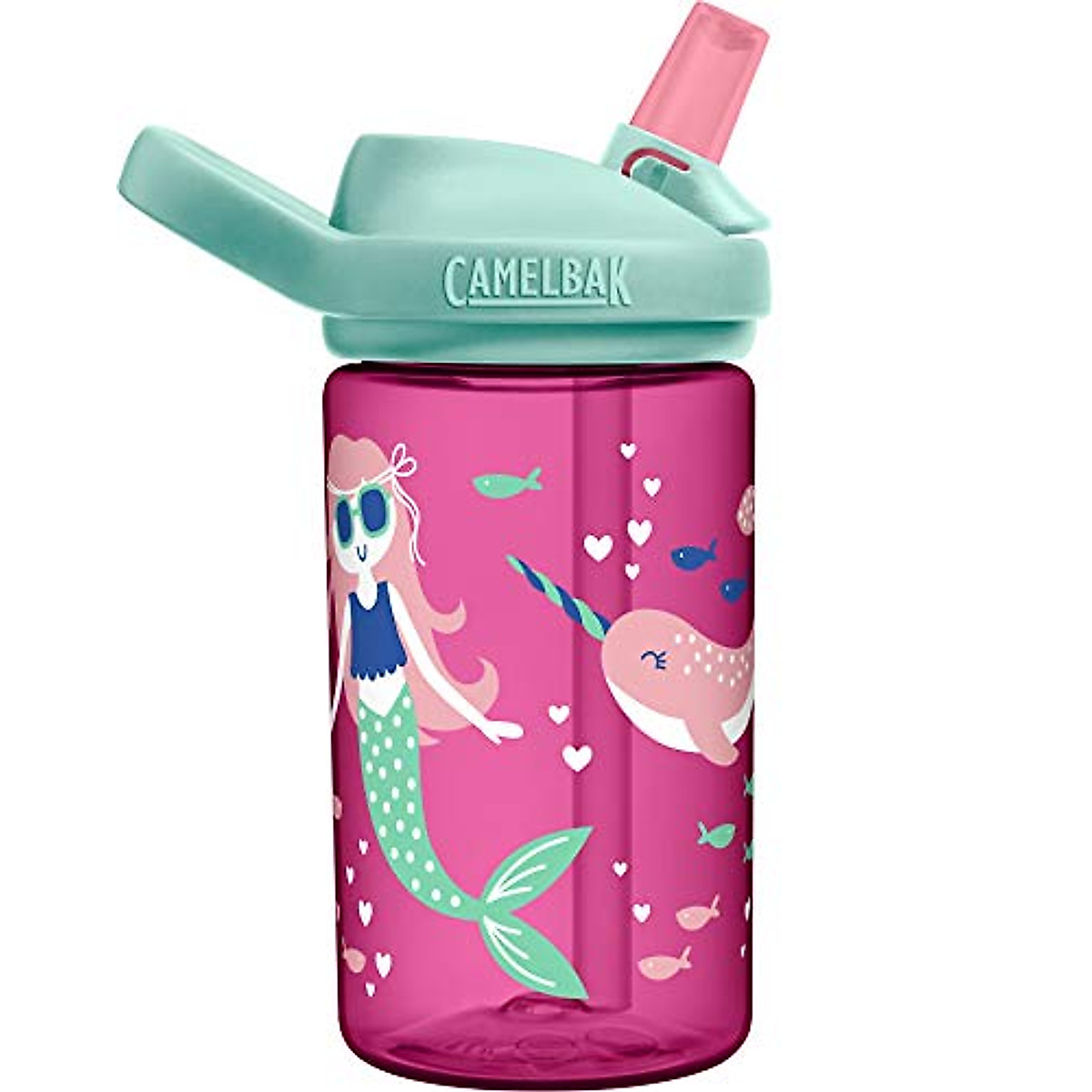 CamelBak eddy+ 14 oz Kids Water Bottle with Tritan Renew – Straw Top, Leak-Proof When Closed, Mermaids & Narwhals