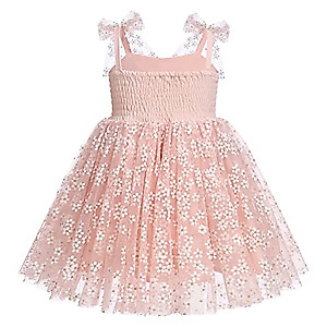 Baby Girls Sequin Polka Dot Tutu Dress Summer Sleeveless Backless Princess Birthday Party Dresses Toddler Little Girl First Communion Pageant Flower Bow Sundress Clothes Pink - Daisy 6-12 Months