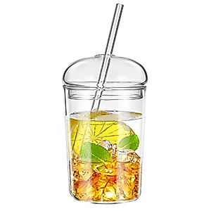 UPKOCH 3 Pack Cups with Lid and Coffee Tumblers Heat Resistant Milk Cup Clear Drinking Glasses for Bubble Tea Smoothie Coke Soda Home Office Bar