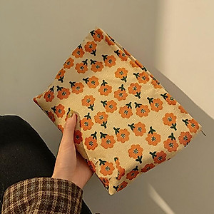 SxoSyo Cosmetic Bags for Women Makeup Bag Large Capacity Purse Travel Toiletry Zipper Storage Pouch Make up Brushes Organizer for Gifts (Orange, flower)