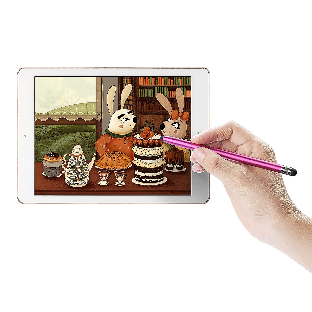 CFDXK Stylus Pens for Touch Screens，2 in 1 Capacitive Stylus for iPad iPhone Tablets Samsung Galaxy with 24 Extra Replaceable Tips (Pink, Rosegold, Red, Purple)