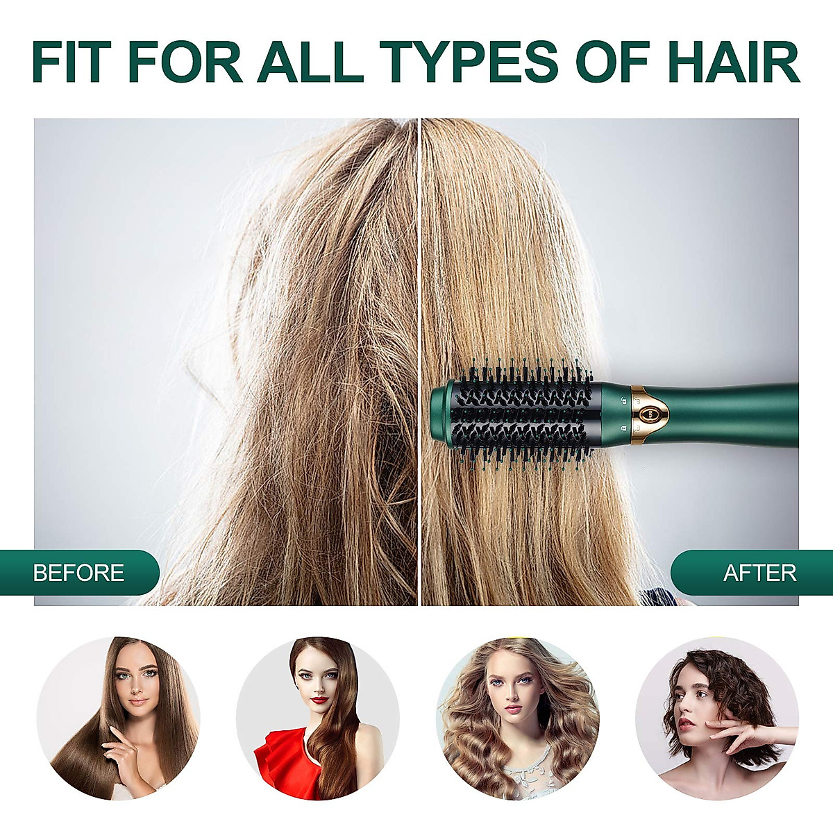 Necmuaih Retro Green Ceramic Hair Dryer and Brush Set, 4-in-1, Lightweight, Safe, and Quiet