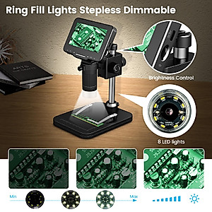USB Digital Microscope with 4.3'' Screen, GUVOP Fast Focusing Electronic Soldering Microscope, Height-Adjustable & 8 LED Lights Coin Microscope Magnifier with 32GB Card for Adults/Kids-Black