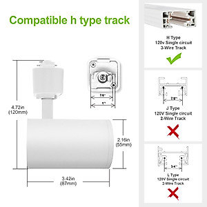 Arcfox 7W 3000K LED Track Lighting Heads Dimmable 3 Wire Single Circuit H Type Track Light Fixture ETL CRI90 for Dining Room Kitchen Accent Lighting 6 Pack White