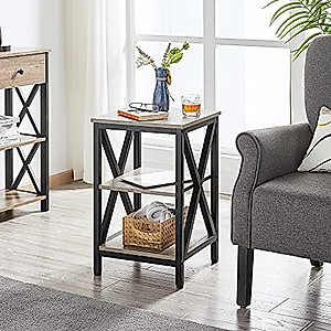 Yaheetech Industrial End Tables, 3-Tier Side Tables with Storage Shelves for Living Room, X Design Sofa Tables, Strong Metal Frame, Easy Assembly, Gray
