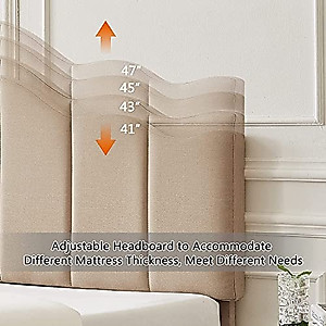 VECELO Twin Size Upholstered Platform Bed Frame with Adjustable Headboard, Wood Slat Support and Noise-Free, No Box Spring Needed, Easy Assembly