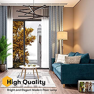 Modern Floor Lamp for Bedroom - Stand Up Reading Lamps for Living Room, Contemporary Office Lighting with Beige Drum Fabric Shade, Farmhouse Pole Lamp, Corner Tall Standing Lamp Kids-Pull Chain