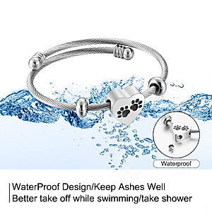 abooxiu Stainless Steel Cremation Bracelet, Heart Ashes Holder with Paw Print, Memorial Urn Bracelet for Cat Dog