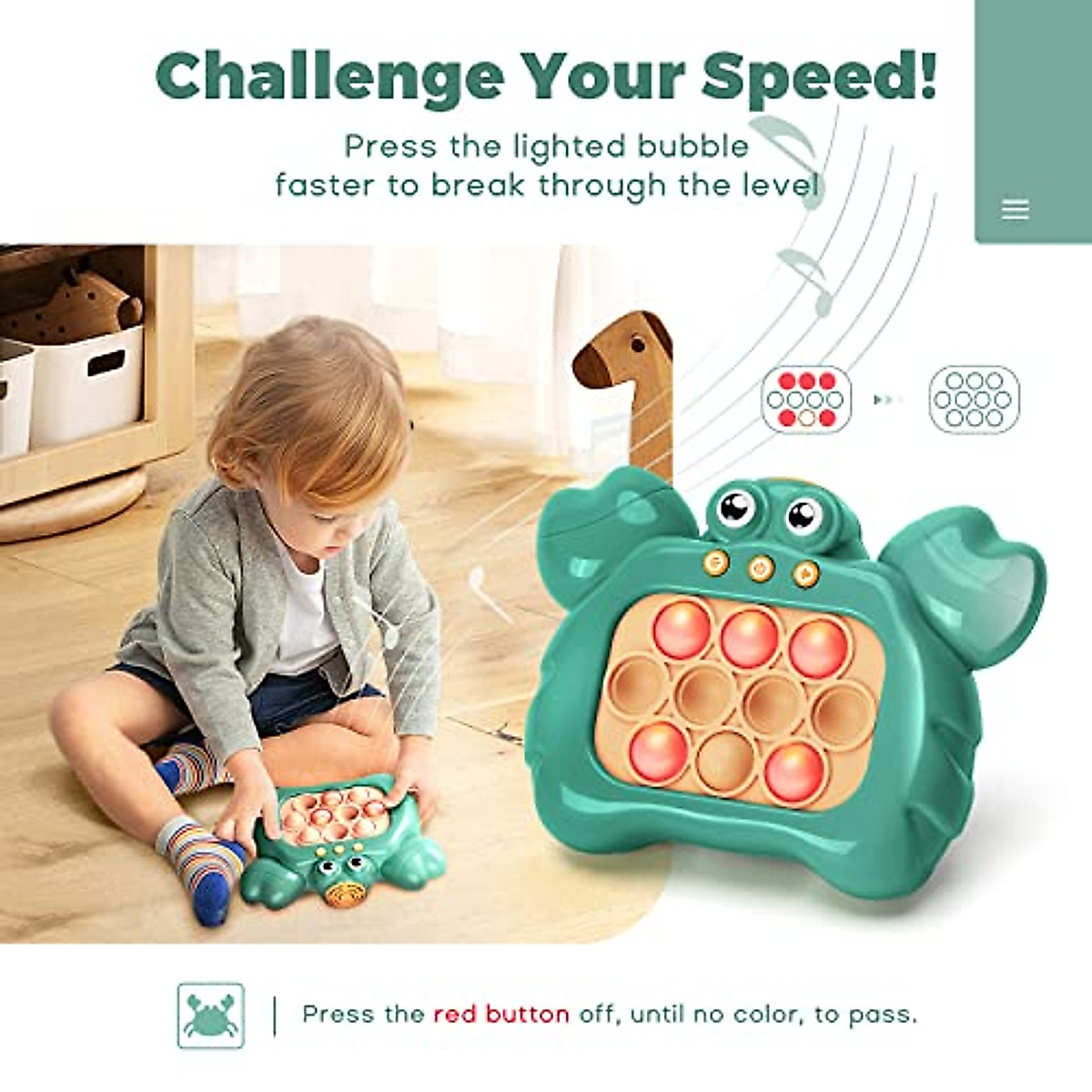 Quick Push Game Pop Game It Fidget Toys Light up Pattern Popping Game Puzzle Game Machine Anti-Anxiety Autism Sensory Toy for Children Adults