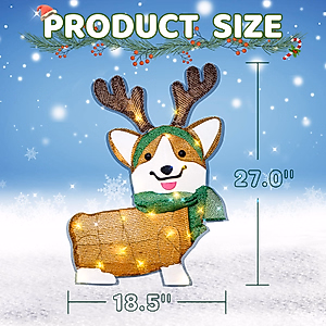 DROFELY 27”Christmas Corgi Lighted up Decoration for Indoor Display with LED Lights, Lighted 2D Christmas Dog with 20 Warm White Lights Decorative Christmas Tree,Home Xmas Holiday Addition AZ23GF-10
