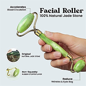 ROSELYNBOUTIQUE Gua Sha & Massage Stick Face Roller for Face - Certified Jade Natural Healing Crystal Self Care Gifts - Facial Skin Care Tools Relaxing Relieve Wrinkles (Green)