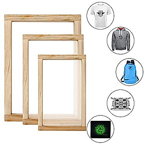 Colovis 23 Pcs Screen Printing Starter Kit, Include 3 Sizes Wood Silk Screen Printing Frame, Squeegees, Transparency Inkjet Film, Masking Tape and Ink Spatula