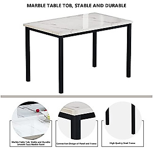 Lamerge Kitchen Tables Set for 4, Dining Faux Marble Top Table and 4 PU Leather Chairs, 5 Pieces Dining Room Table Set for Small Space, Breakfast Nook and Apartment, Black