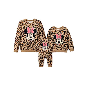 Disney Mickey and Friends Mommy and Me Matching Outfits Leopard Long Sleeves Shirt Sweatshirt Tops, Girls, 6-7 Years