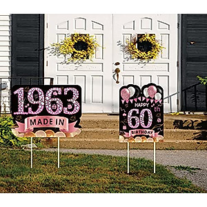 2Pcs 16" Large Happy 60th Birthday Party Yard Sign Decorations for Women,Rose Gold 60th Birthday Yard Signs with Stakes,Weatherproof Outdoor Lawn Decorations (New 60th)