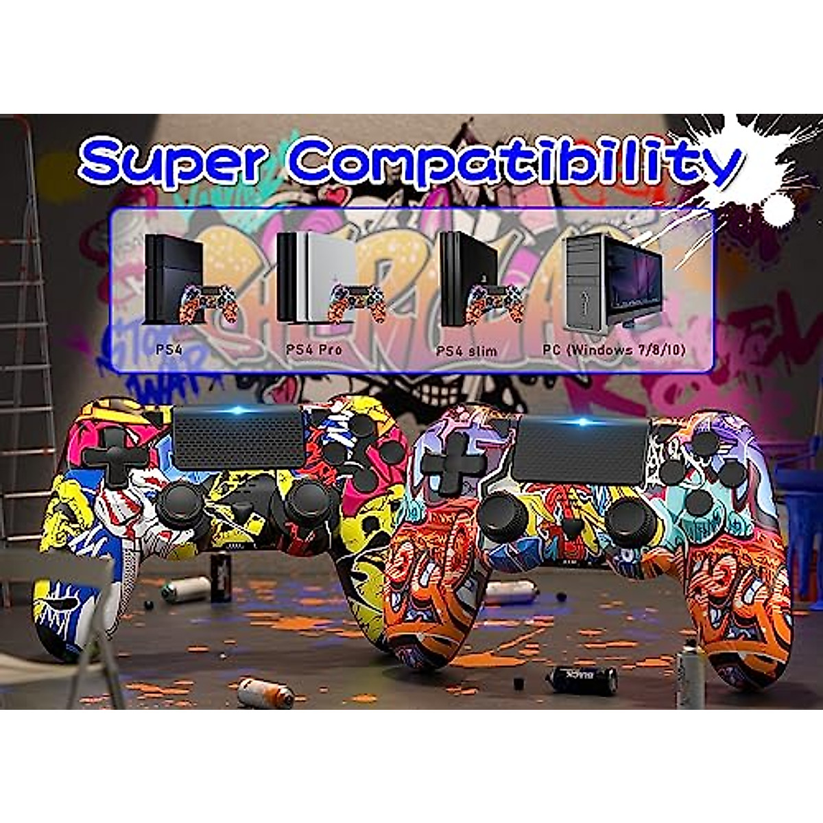 Gamrombo 【Upgraded 2 Pack Wireless Controller Replacement for PS4, Compatible with Playstation 4/Pro/Slim/PC Windows, Built-in 1000mAh Battery with Dual Vibration/6-Axis Motion Sensor/Audio Jack