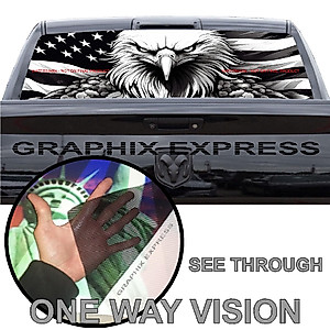 GRAPHIX EXPRESS Truck Back Window Graphics (P543 American Flag Eagle) Universal See Through Rear Window Vinyl Wrap - Full Window Decals for Trucks - Truck Window Decals