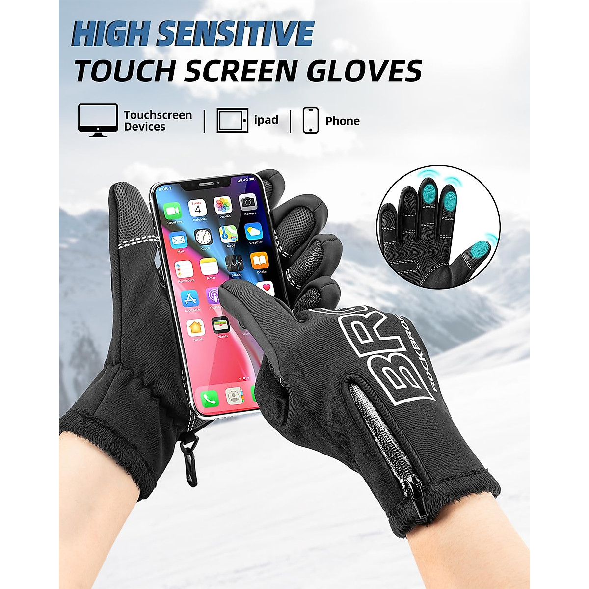 ROCKBROS Winter Cycling Gloves for Men Women Water Resistant Touch Screen Gloves Shock-Absorbing Full Finger Biking Glove Anti-Slip Motorcycle Mountain Bike Gloves, for Fishing, Driving, Golfing