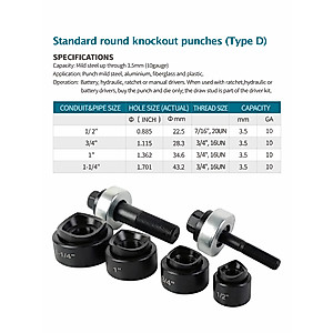 AMZCNC Manual Knockout Punch Kit, Heavy Duty Metal Sheet Knock Out Box Hole Cutter Conduit Punch Driver Die Set ((Conduit Hole Size) 1/2"~1-1/4" Knockout Punch kit)