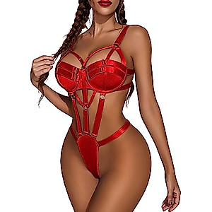 Avidlove Sexy Lingerie Set Lingerie Teddy One Piece Bodysuit Valentines Babydoll Red Large