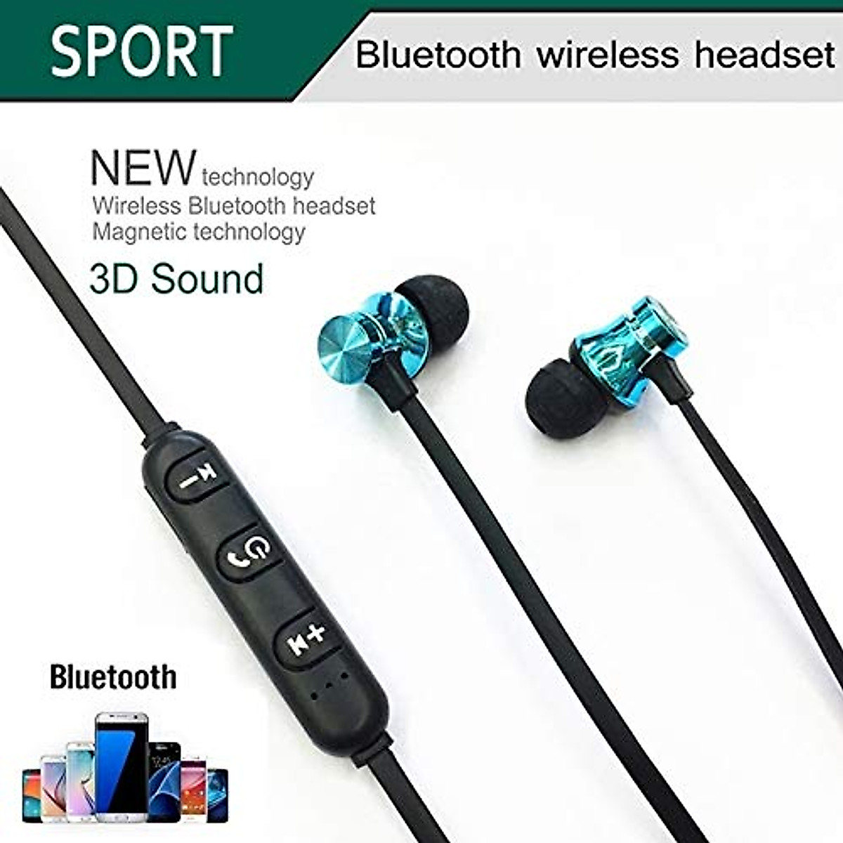 Bluetooth Headphones Wireless Earphones Magnetic in-Ear Earphones Waterproof Sports Earphones Wireless Earbuds Headset Headphones with Microphone (Blue)